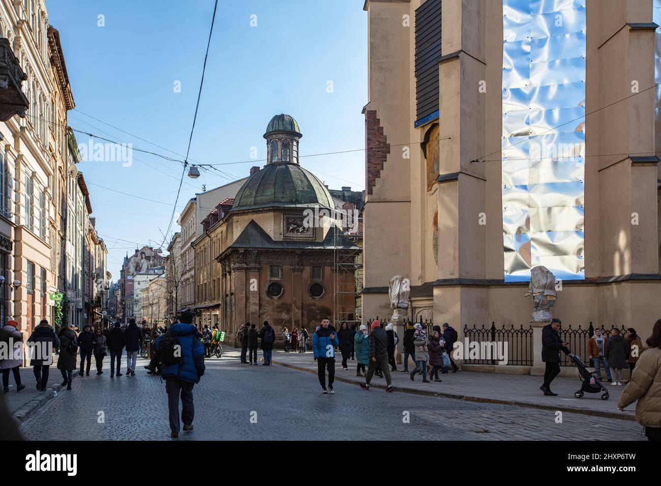 Lviv, Ukraine - March 13, 2022: Protection of architectural monuments ...