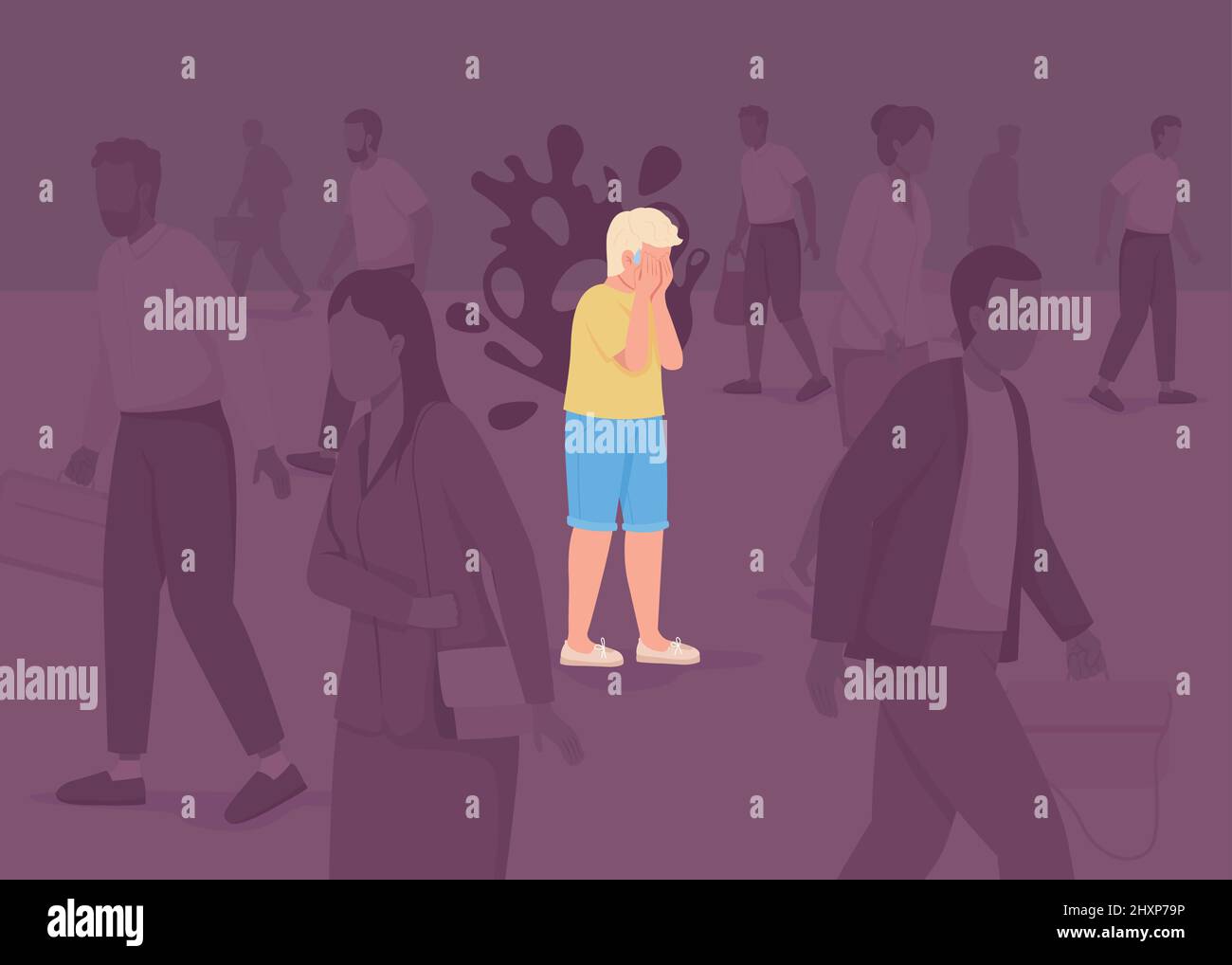 Kid has panic attack in crowd flat color vector illustration Stock ...