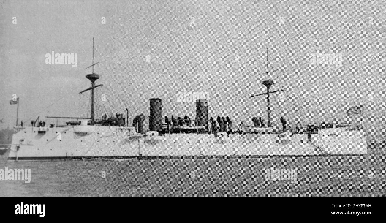 The Protected Cruiser USS Baltimore. Black and white photograph taken ...