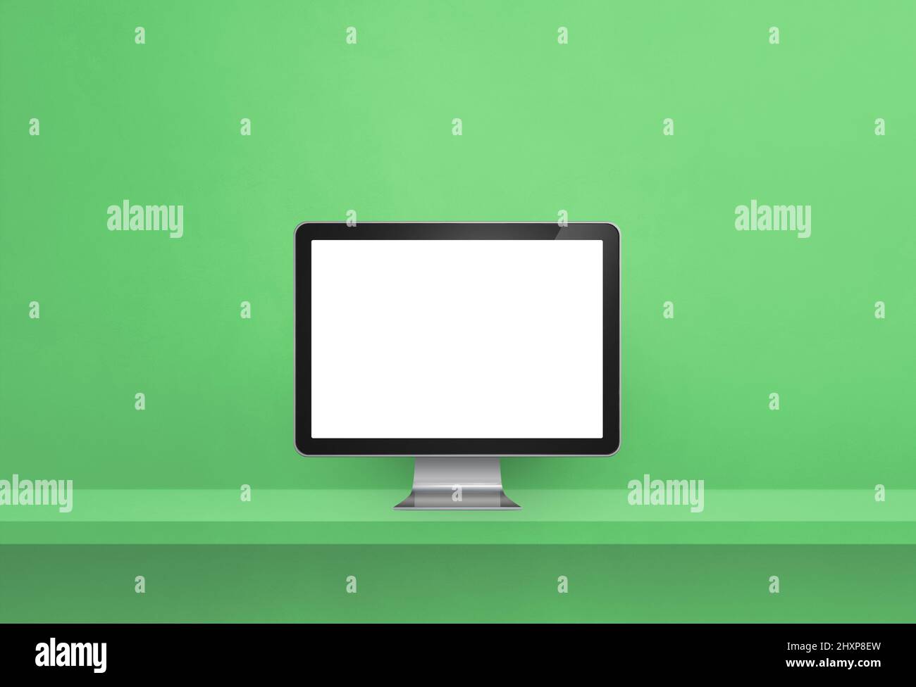 Computer pc - green wall shelf banner. 3D Illustration Stock Photo - Alamy