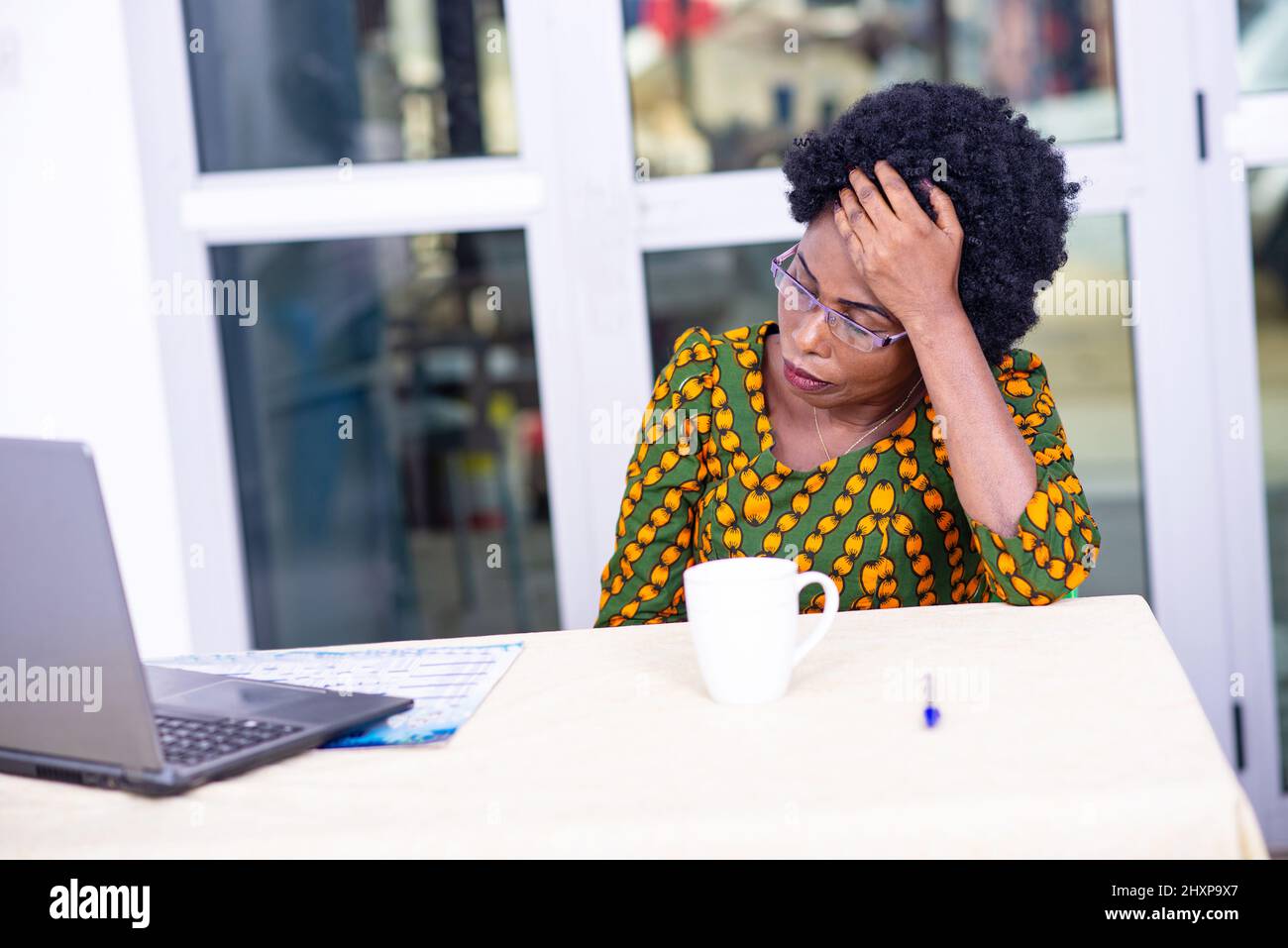 Tired business woman with headache in office, feeling sick while ...