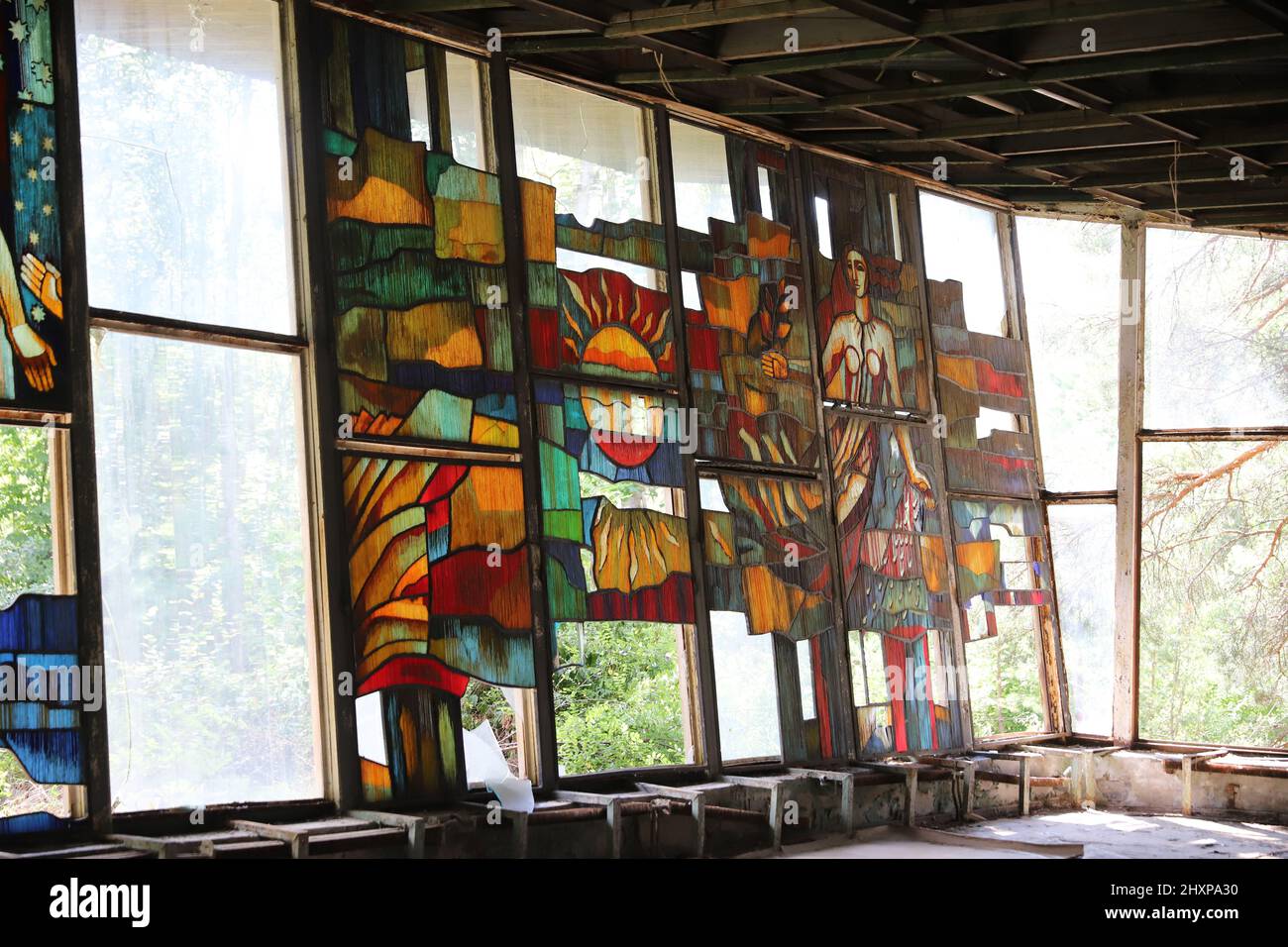 Stained Glass in Pripyat Cafe in Chernobyl Exclusion Zone, Chernobyl ...