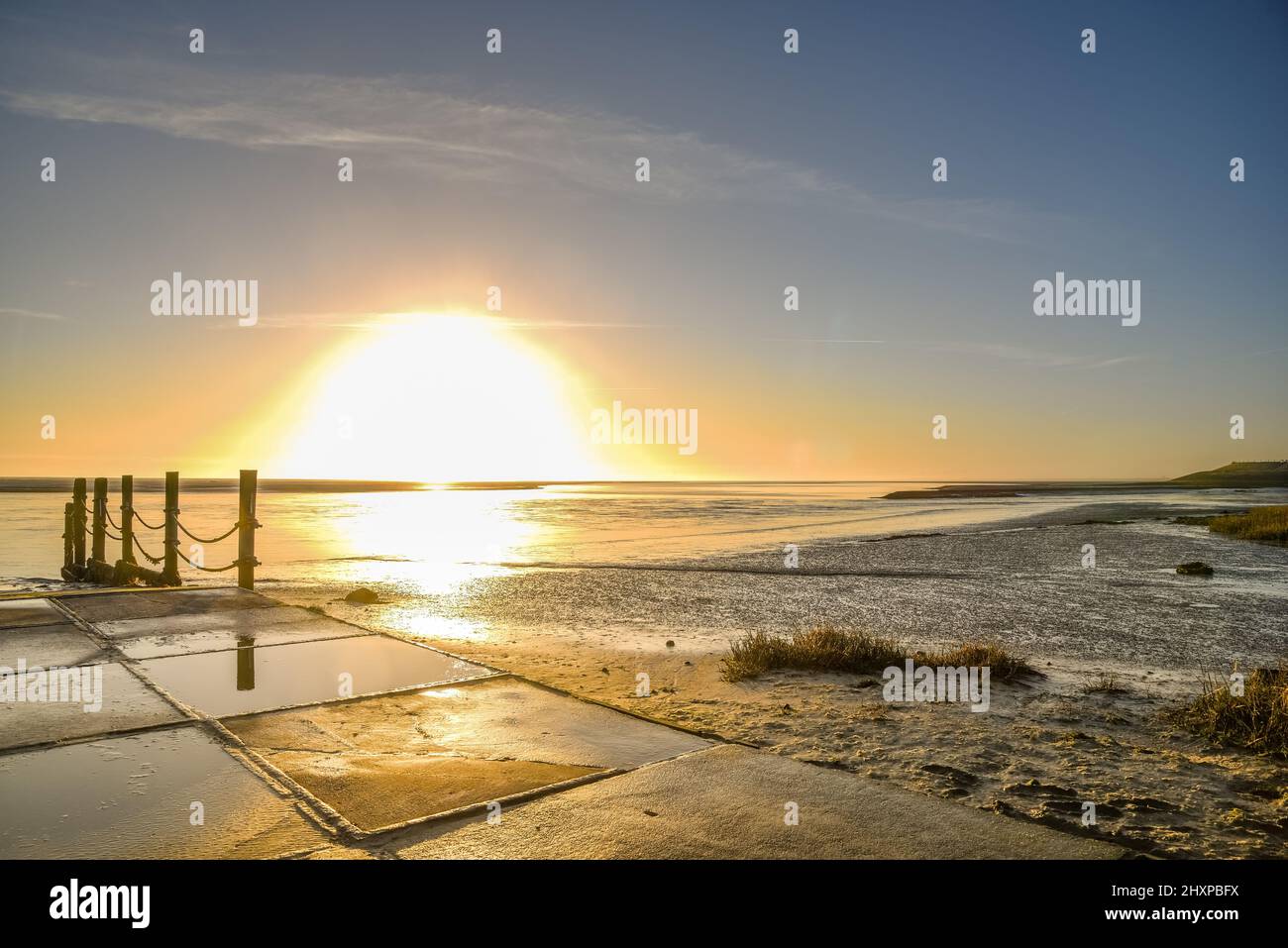 Oostoever, the Netherlands, Februay 2022. Sunrise at Waddenzee near Den ...