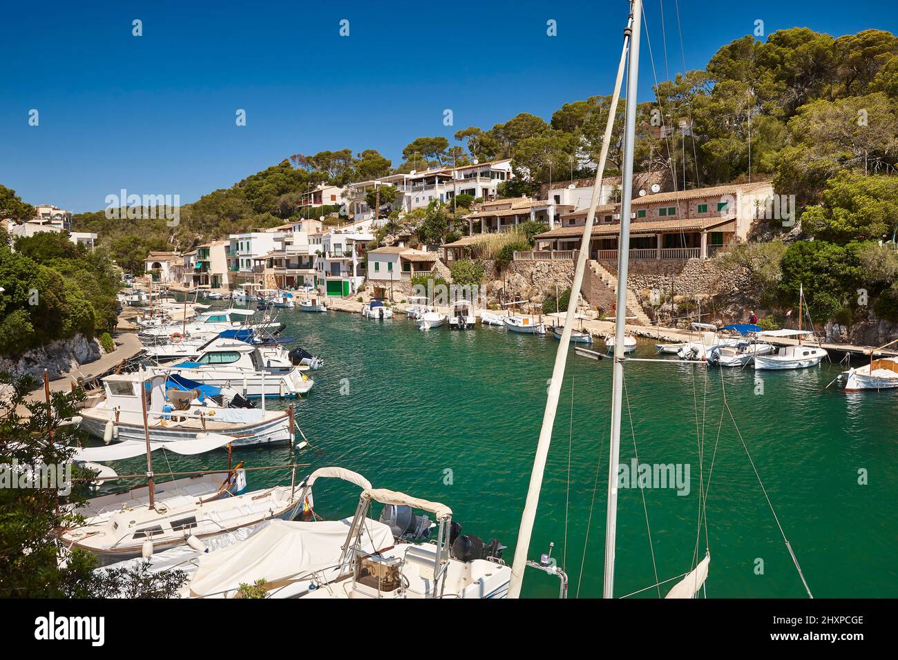 Mediterranean coastline in Mallorca. Figuera cove. Turquoise waters ...