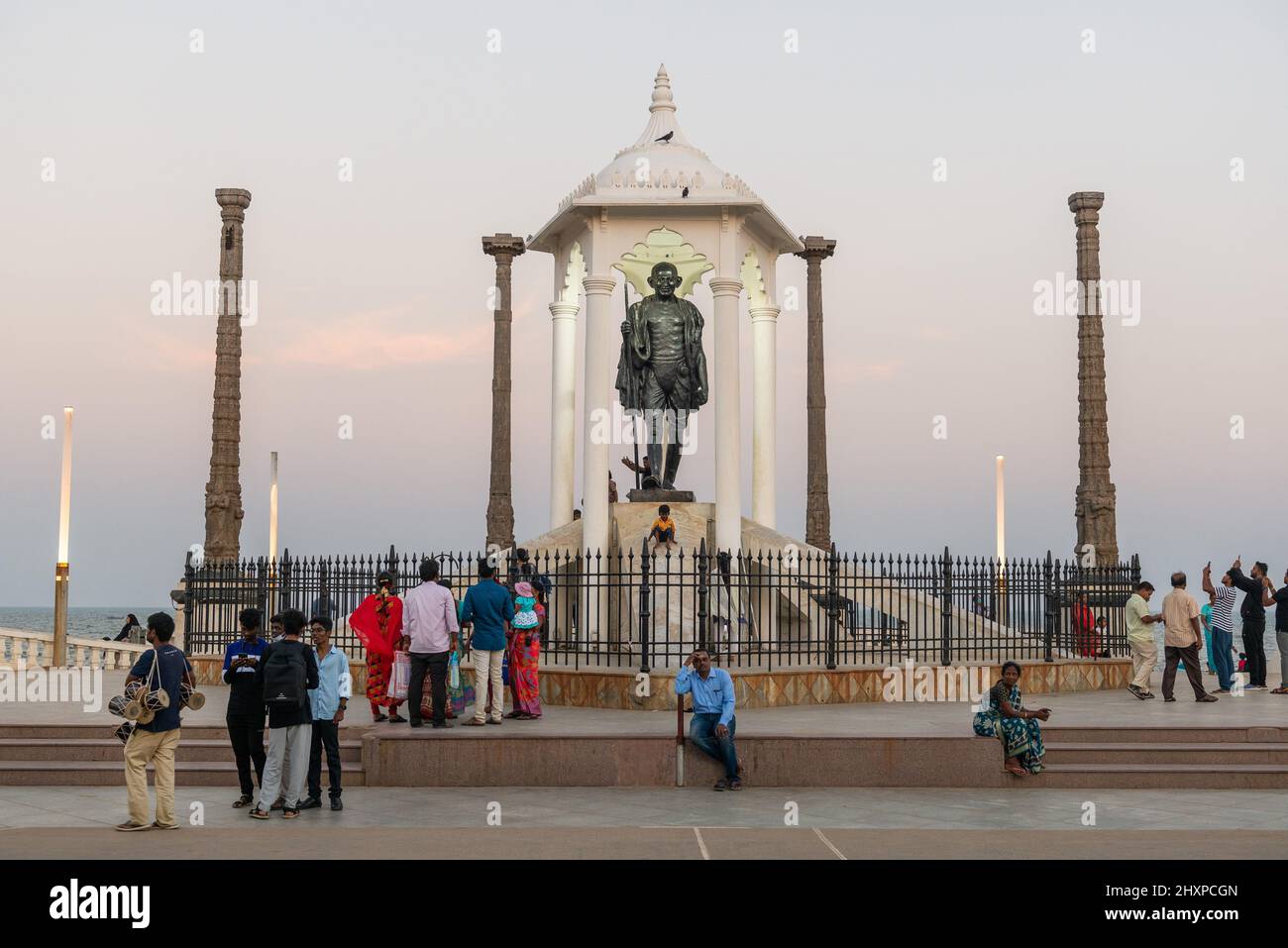 Pondicherry, India - 12 March 2022: Gandhi statue on the seashore ...