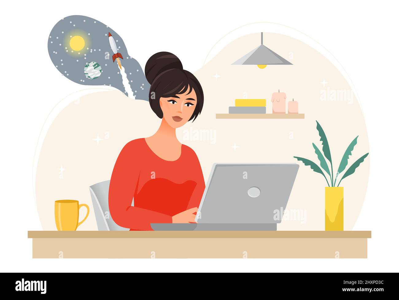 Happy person dreaming at work Stock Vector Image & Art - Alamy