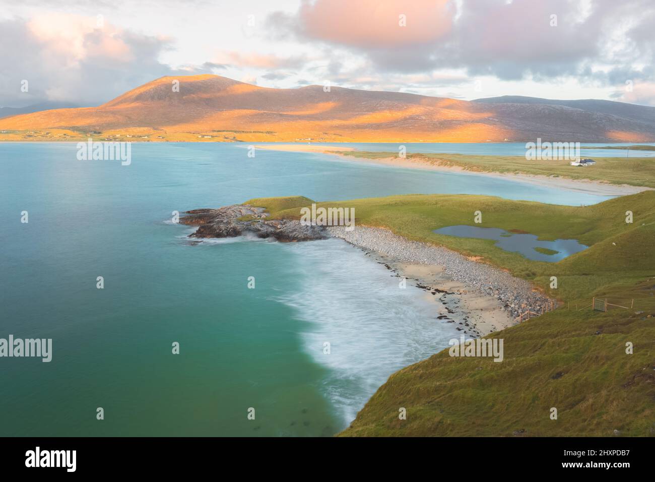 Beautiful sunset or sunrise view over beaches of Luskentyre and ...