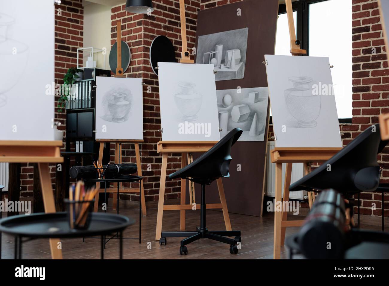 Empty artistic space studio with nobody in it ready for students to ...