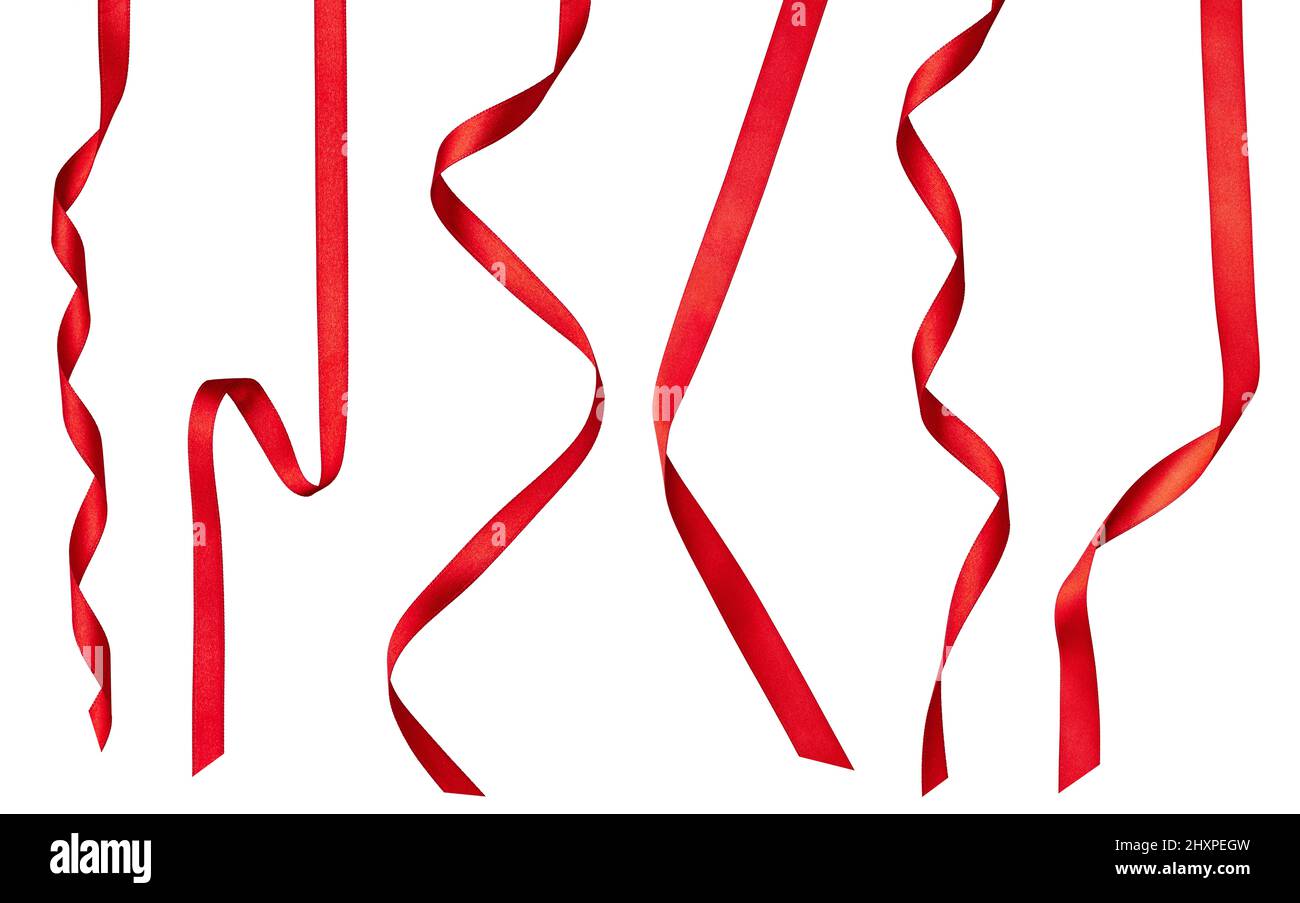 collection of various red ribbon pieces on white background. each one ...