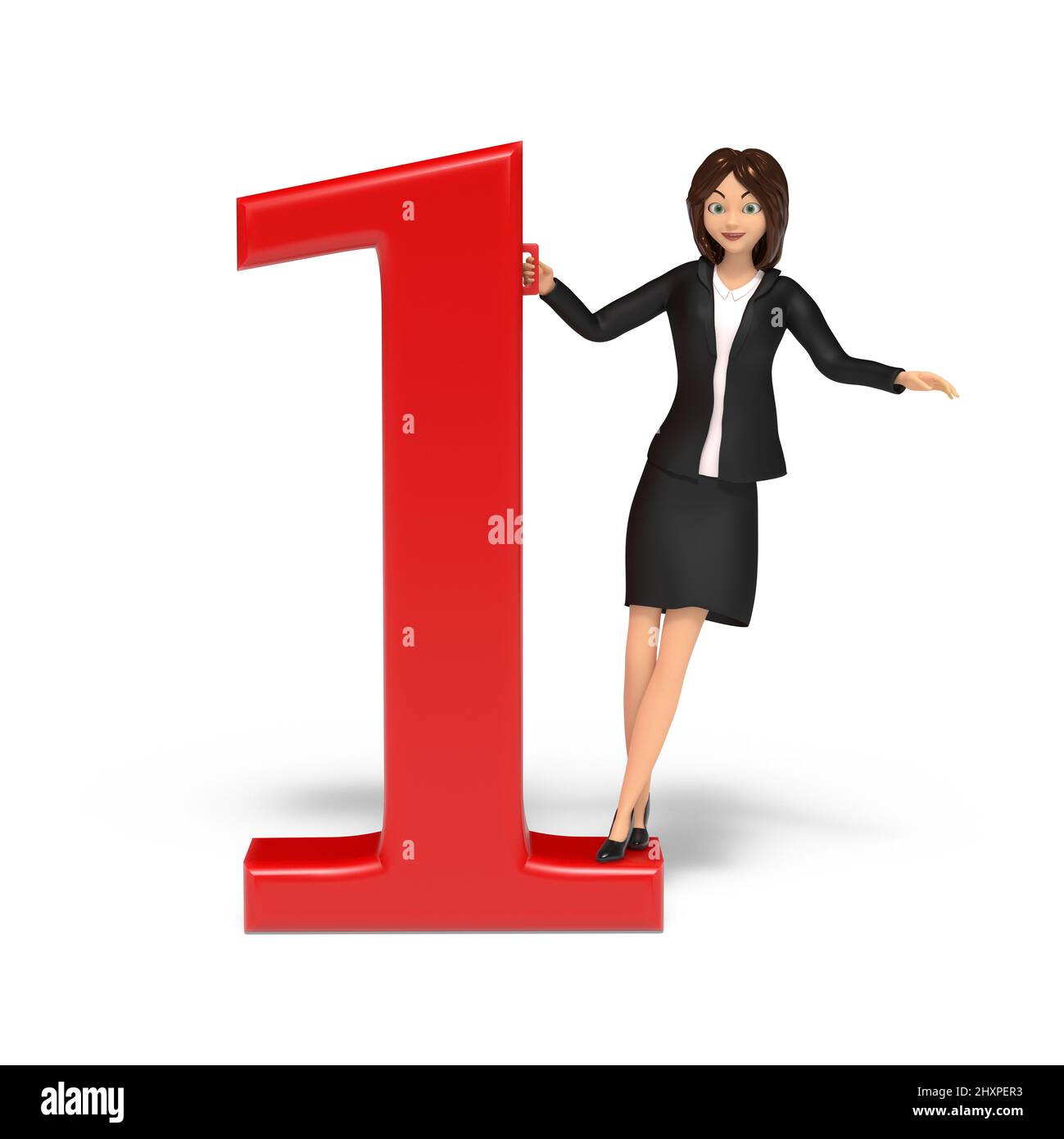 Illustration of a business girl standing on the number one. The concept ...