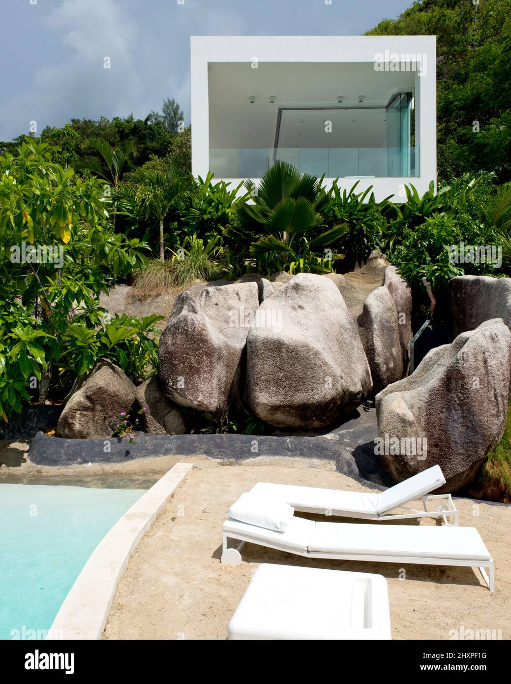 cubistic minimalistic beach house on Mahe Island, Seychelles Stock ...