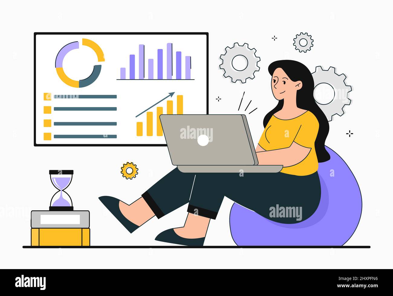 Woman on couch working Stock Vector Images - Alamy