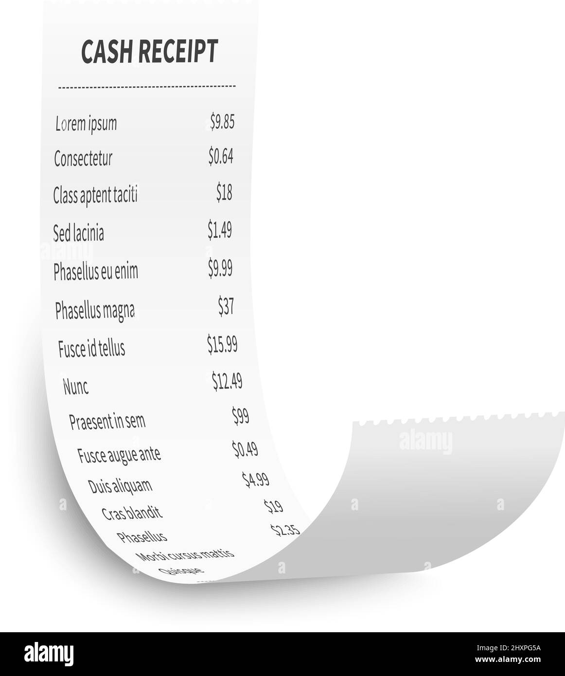 Printed purchase bill. Paper roll with cash amount Stock Vector Image ...