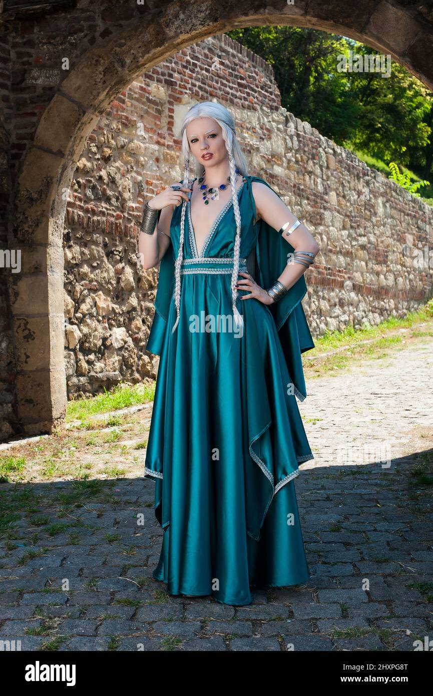 Woman In Medieval Times. Beautiful woman posing on the fortress Stock ...