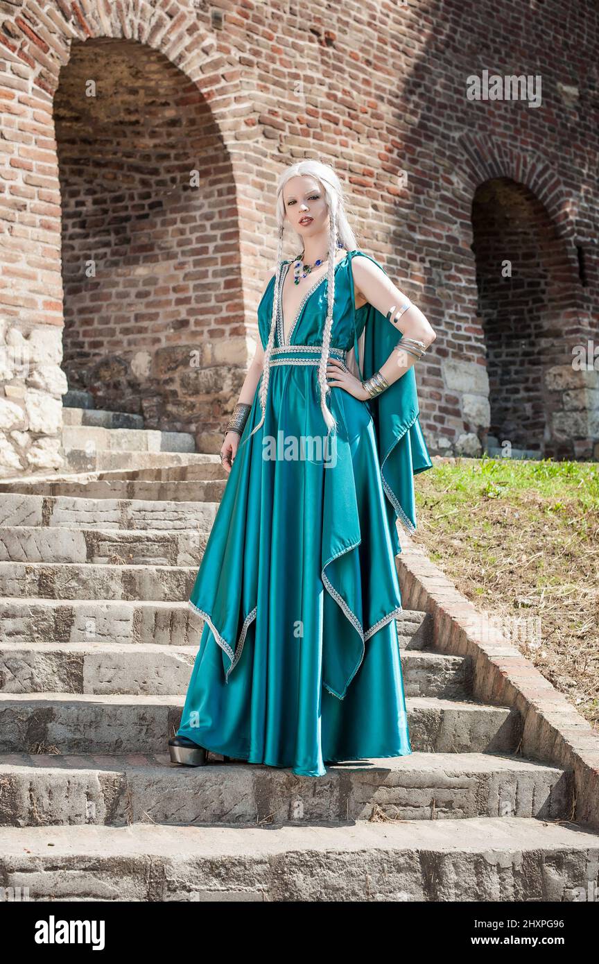 Woman In Medieval Times. Beautiful woman posing on the fortress Stock ...