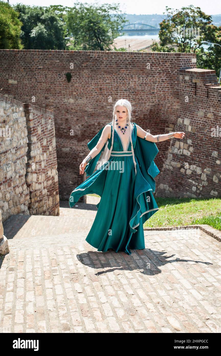 Woman In Medieval Times. Beautiful woman posing on the fortress Stock ...