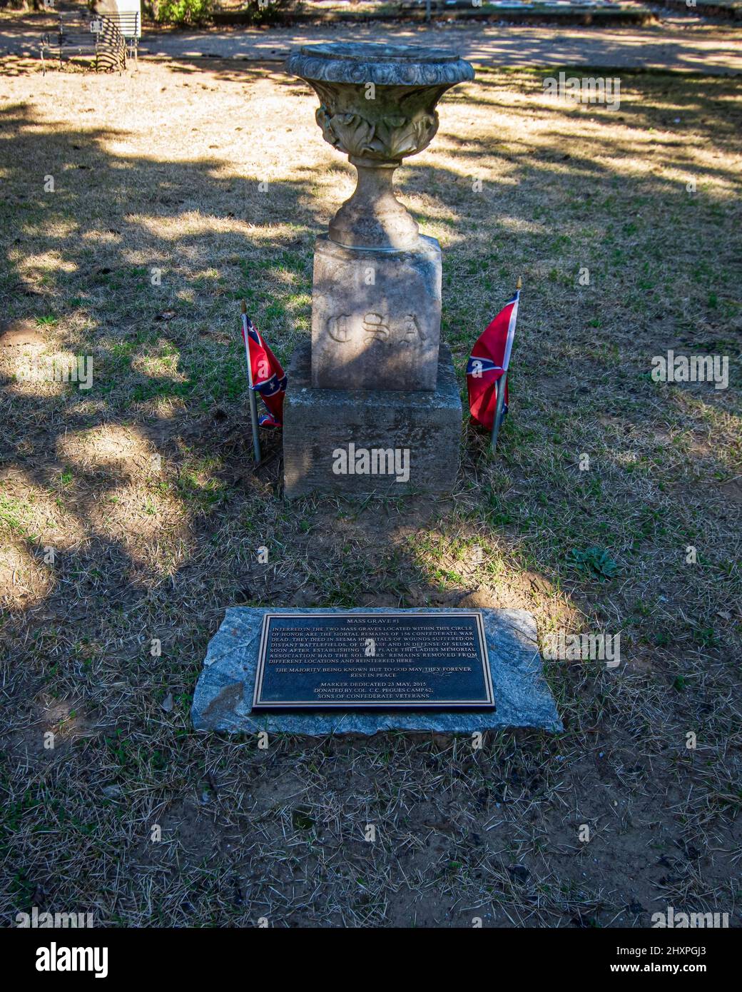 Selma, Alabama, USA-March 1, 2022: Marker of one of the mass graves ...
