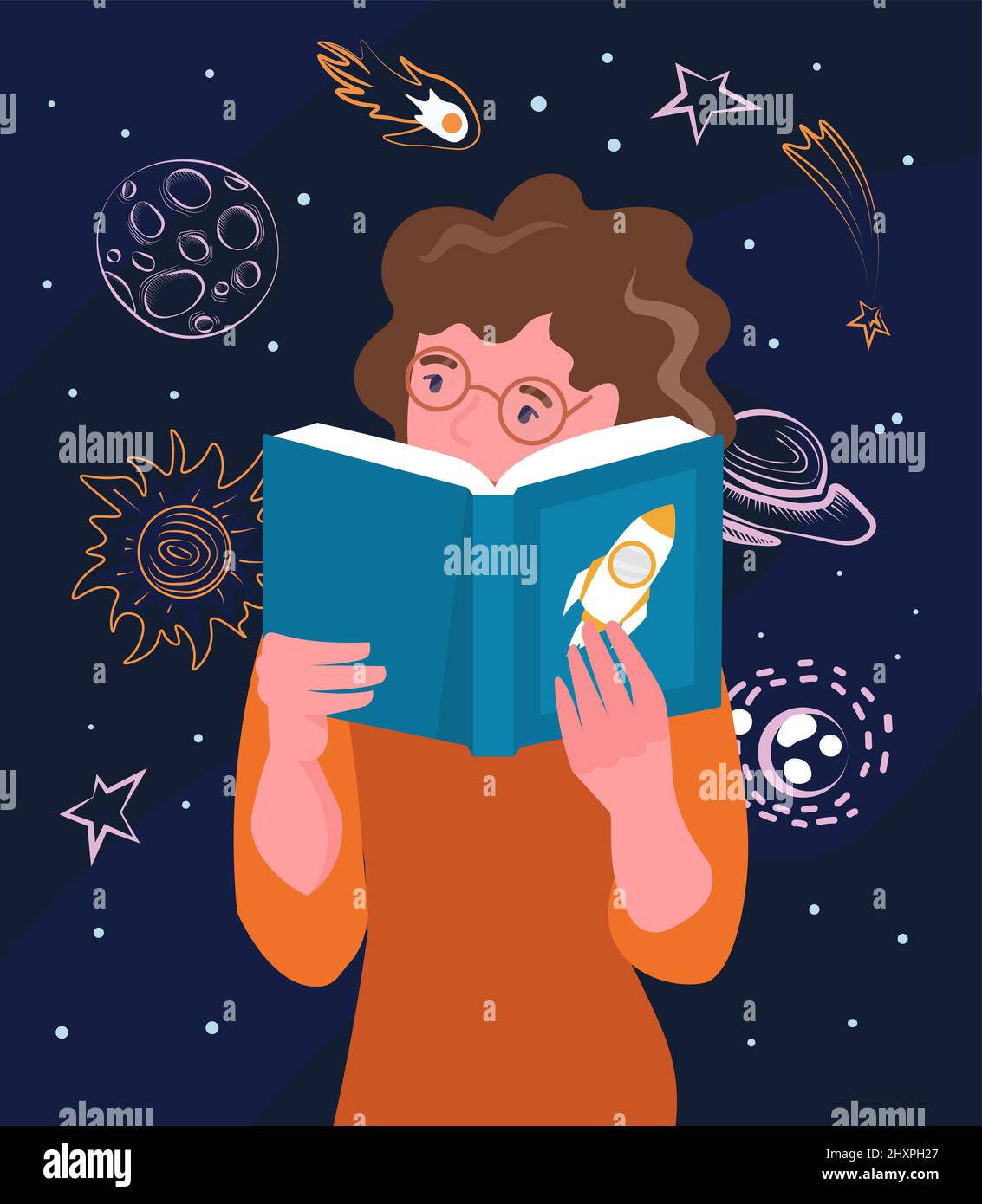 Cartoon woman reading book hi-res stock photography and images - Alamy