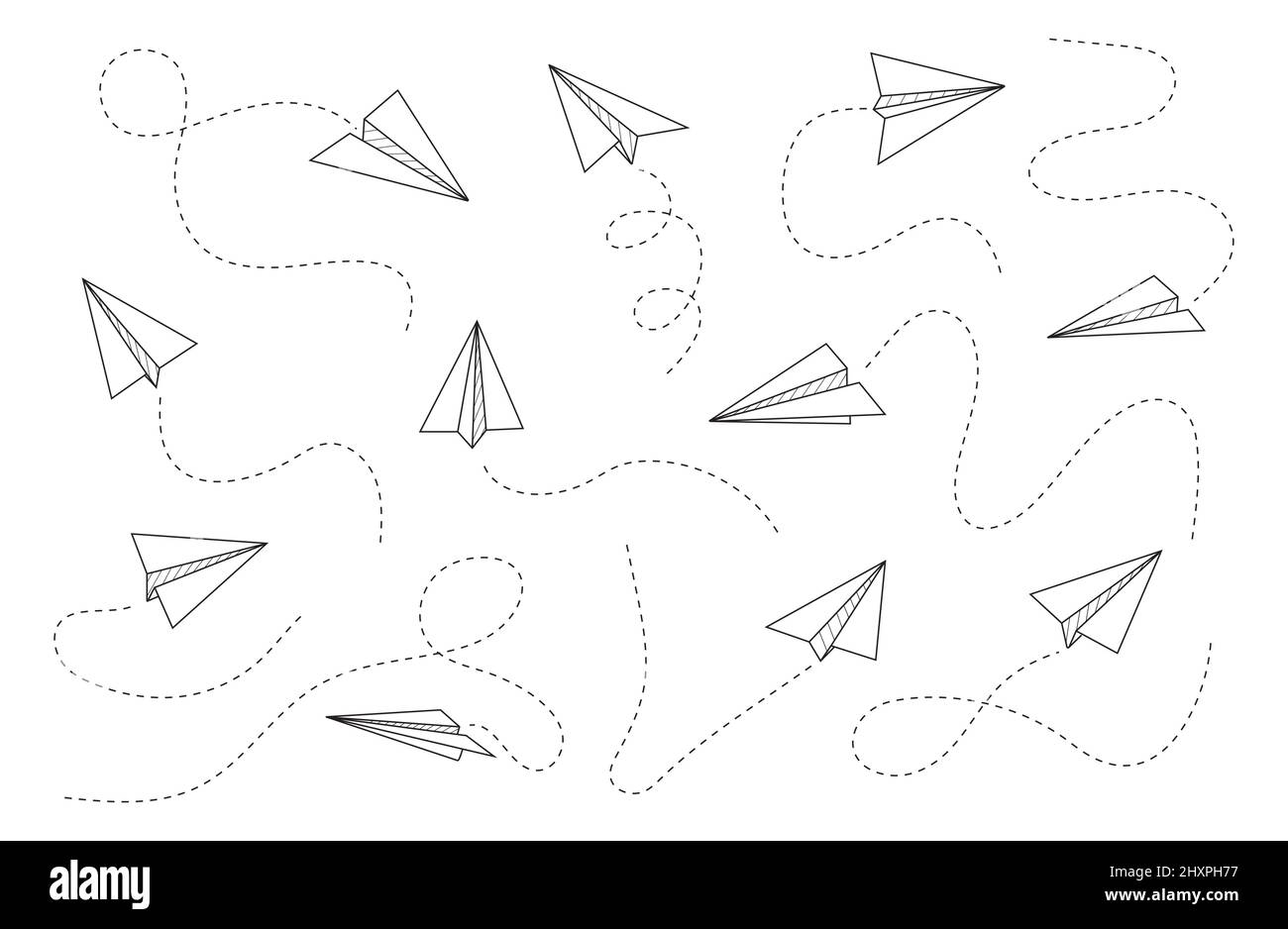 Plane icon with fly rout vector. Paper airplane in hand drawn style ...