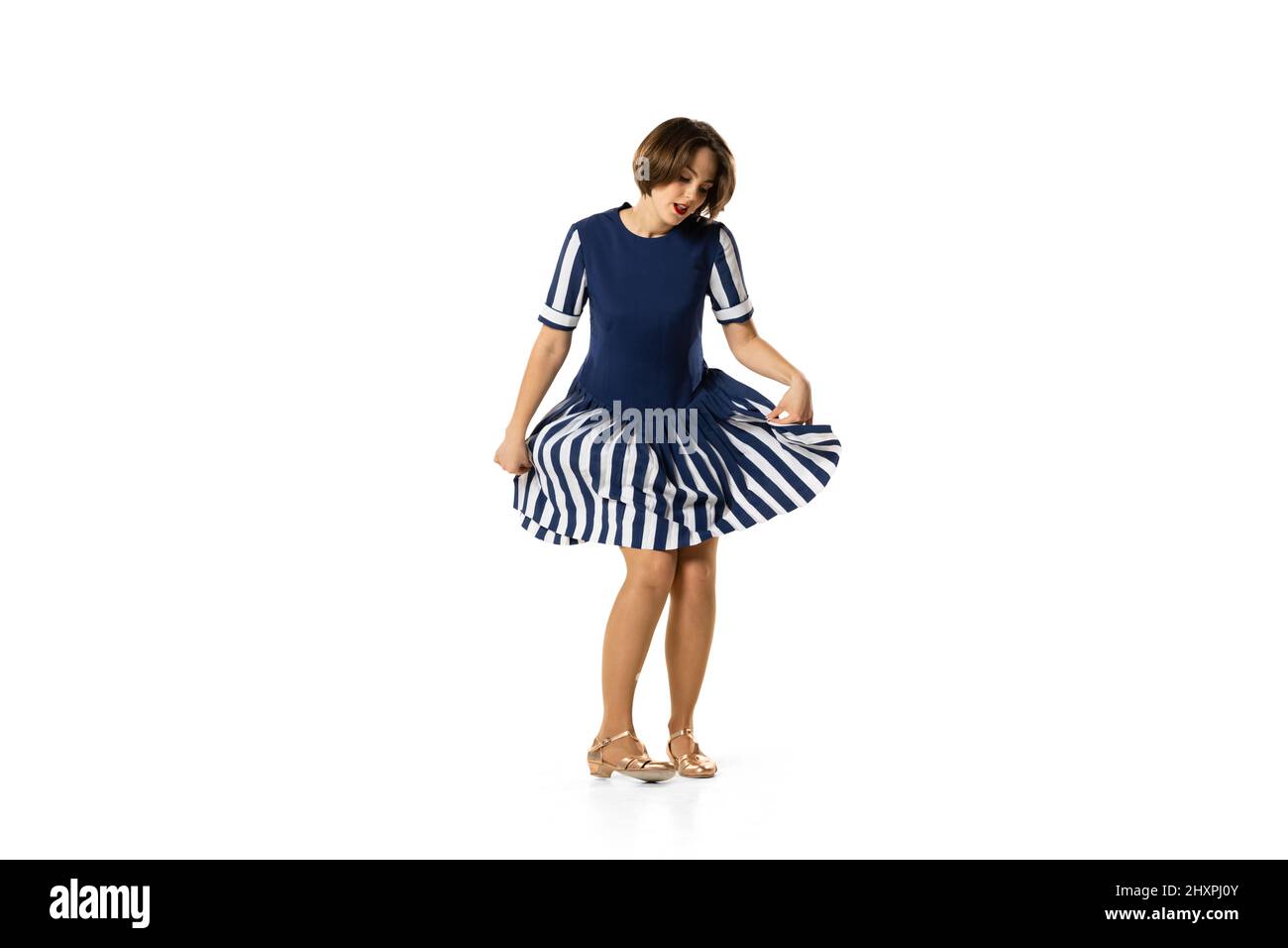 Emotional dance. Portrait of emotional young woman in retro style ...