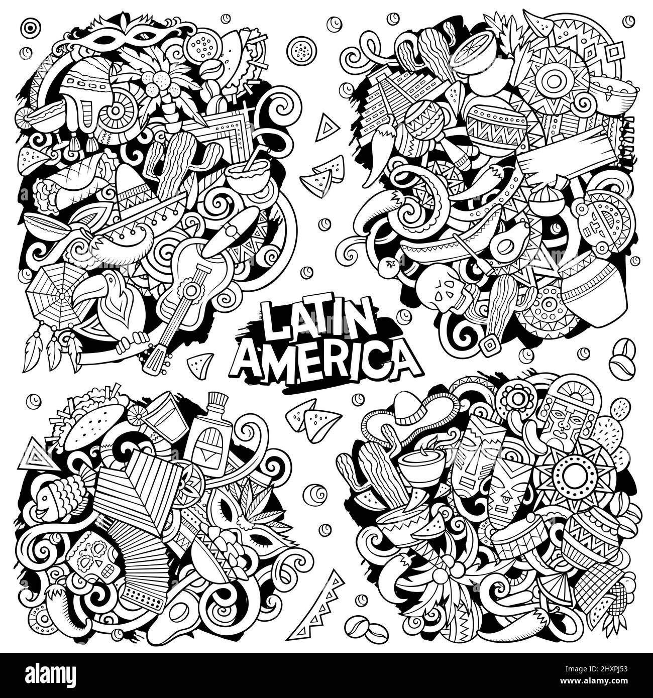 Latin America cartoon vector doodle designs set. Sketchy detailed ...