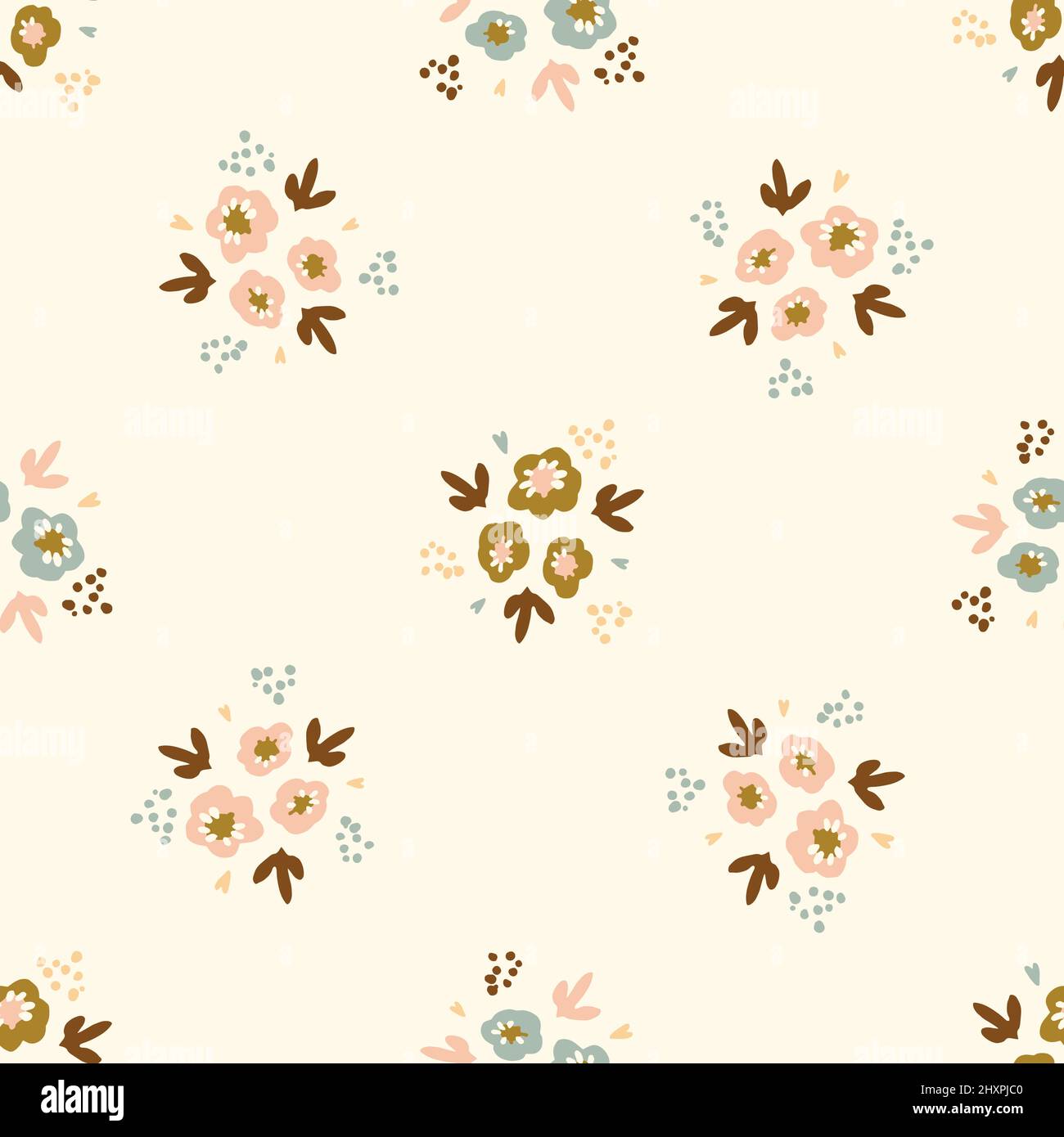 Gender neutral floral seamless vector background. Simple whimsical 2 ...