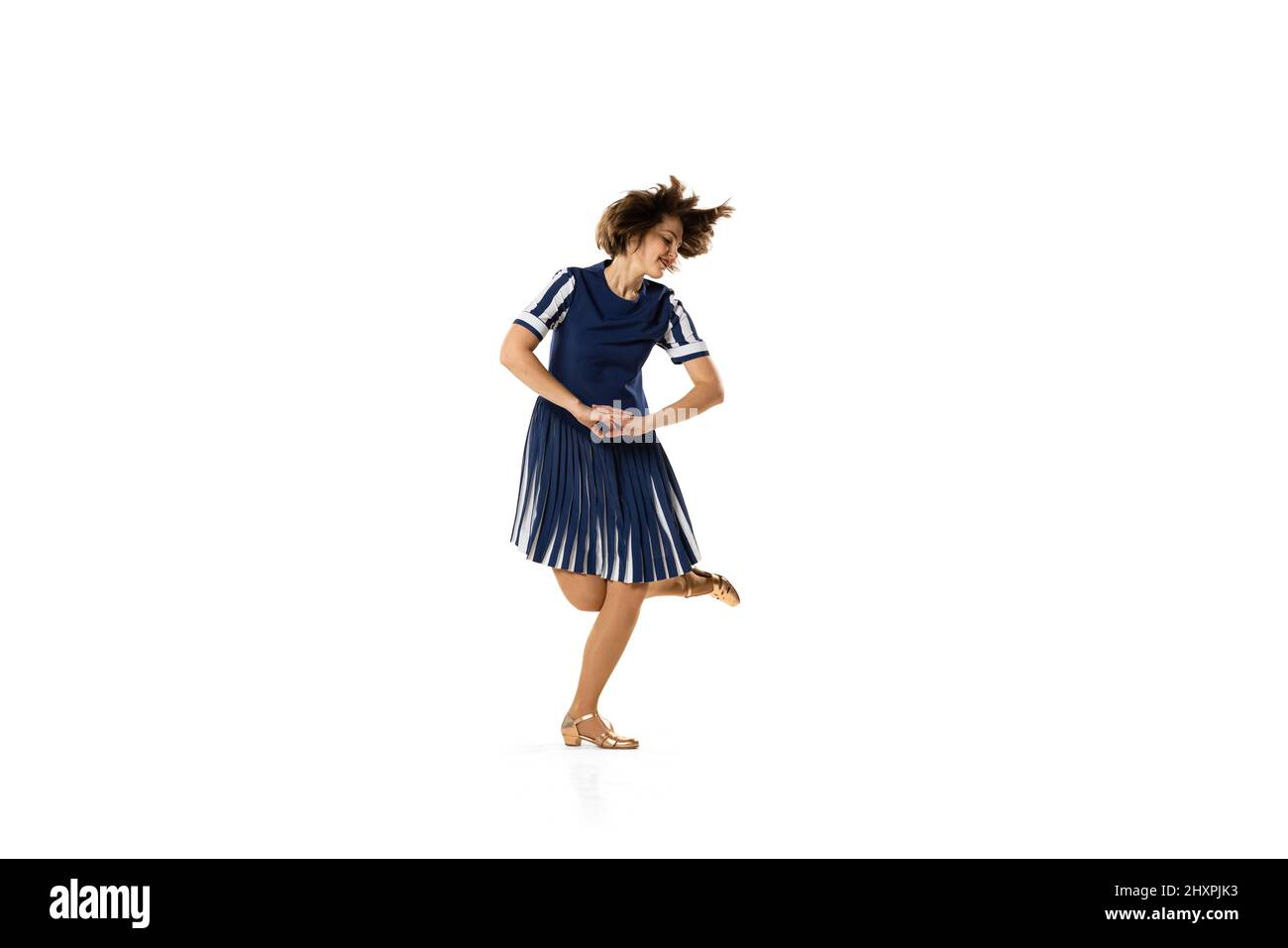 Emotional dance. Portrait of emotional young woman in retro style ...