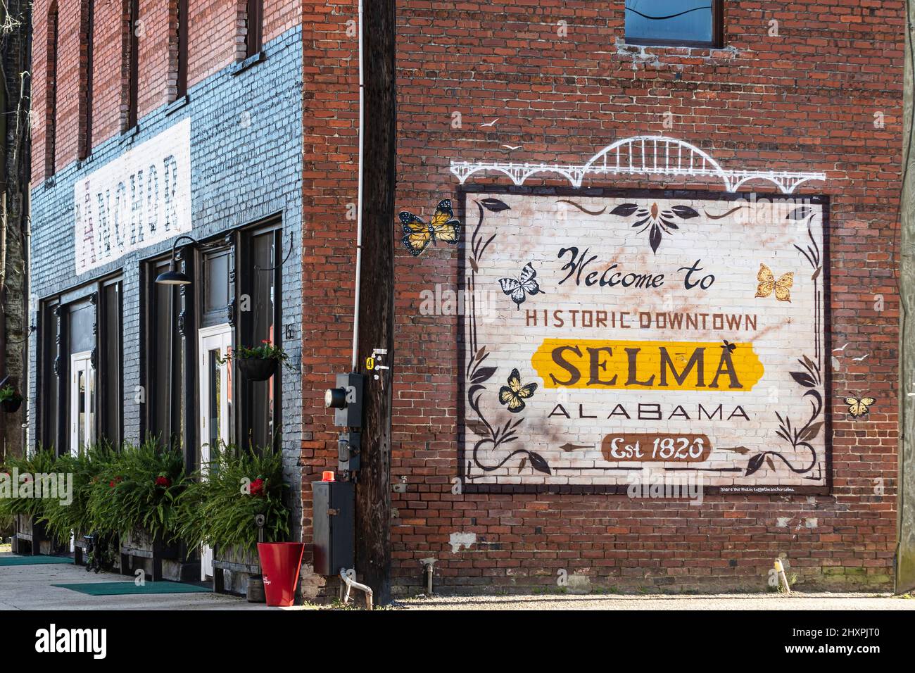 Selma, Alabama, USA-March 1, 2022: Welcome to Selma mural painted on ...
