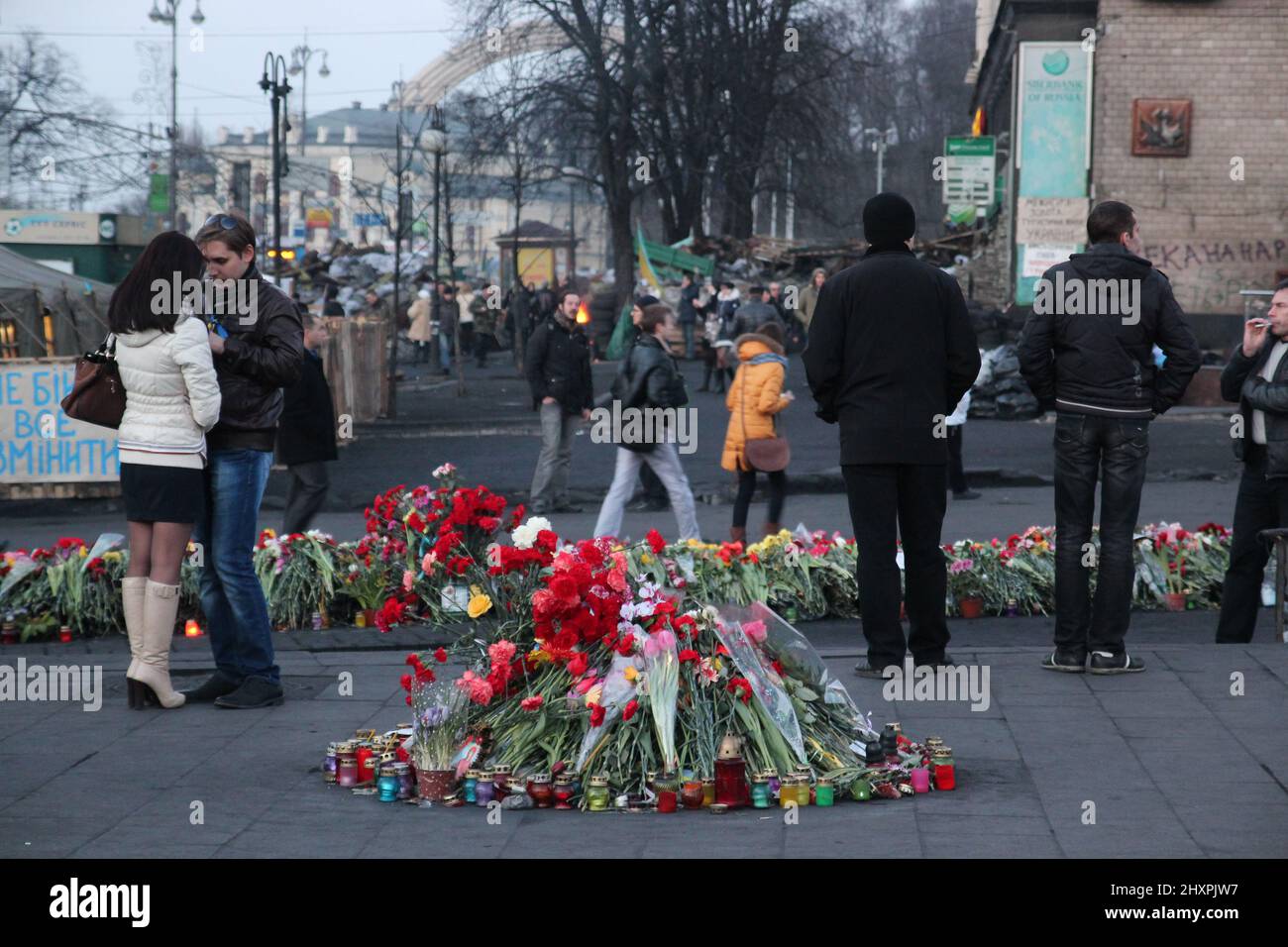 Kyiv, Ukraine - Memorial with flowers and candles on Maidan. Ukraine ...