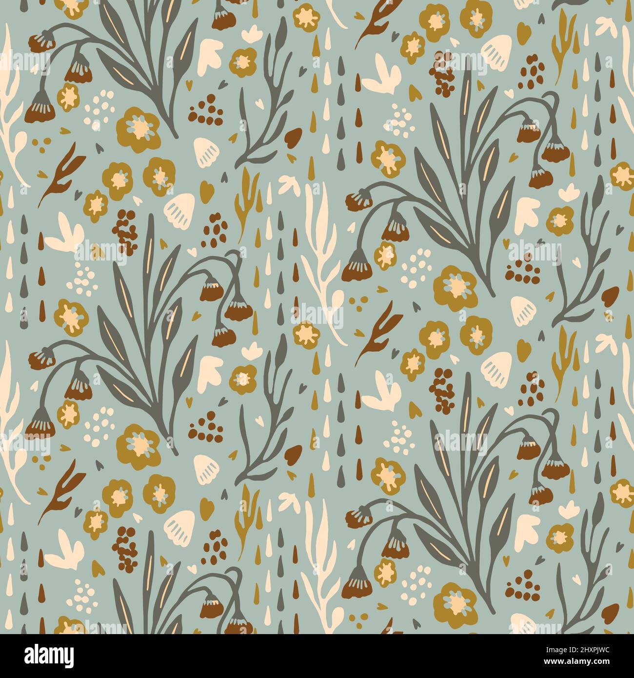 Gender neutral floral seamless vector background. Simple whimsical 2 ...