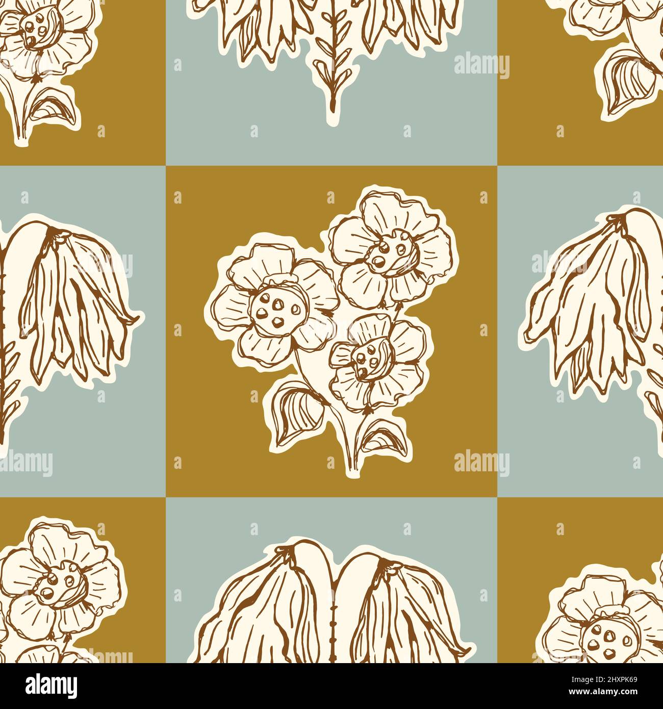 Gender neutral floral seamless vector background. Simple whimsical 2 ...