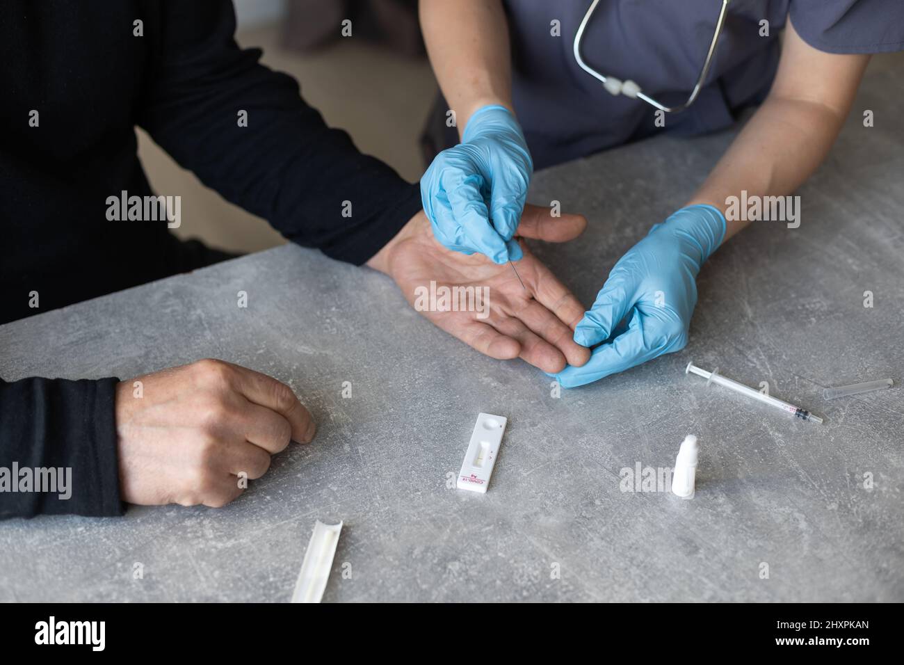 Doctor using nose swab test coronavirus COVID-19 with senior elderly ...