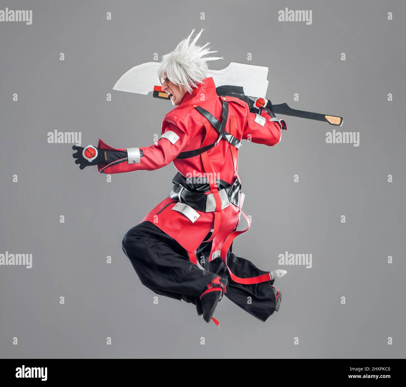 Manga hero with sword. Young man dressed in comic style superhero Stock ...