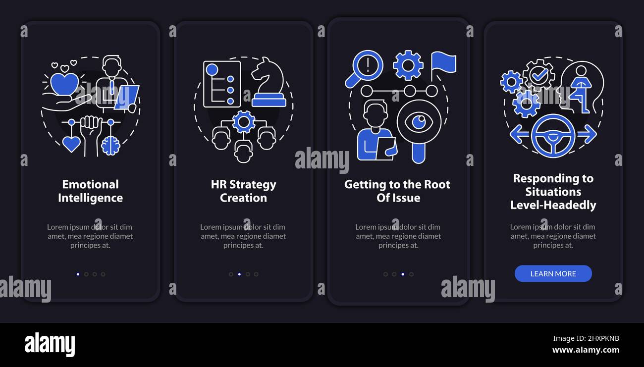 HR soft skills night mode onboarding mobile app screen Stock Vector ...