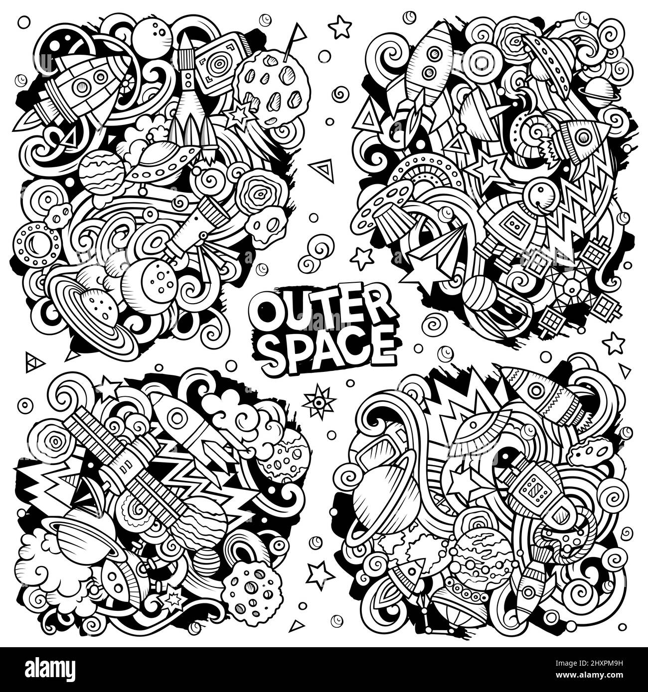 Outer Space cartoon vector doodle designs set. Sketchy detailed ...