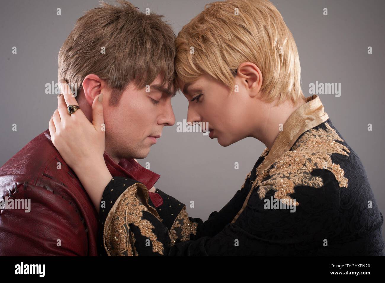 Medieval couple. Valentines Day in Middle Ages costumes. Baroque ...