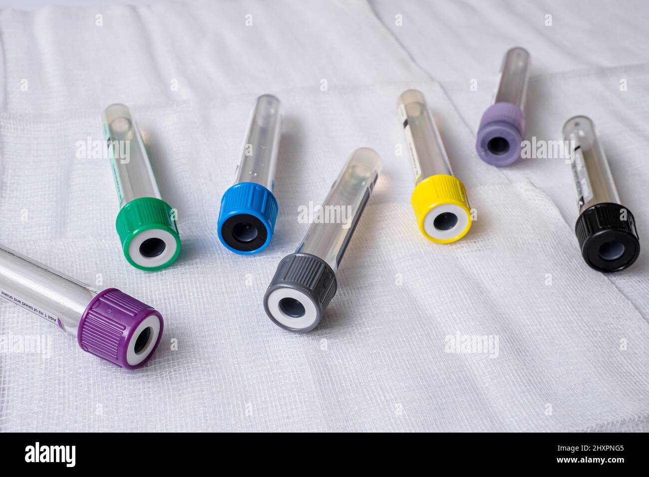 Plastic test tubes with caps for the collection of samples. Blood ...
