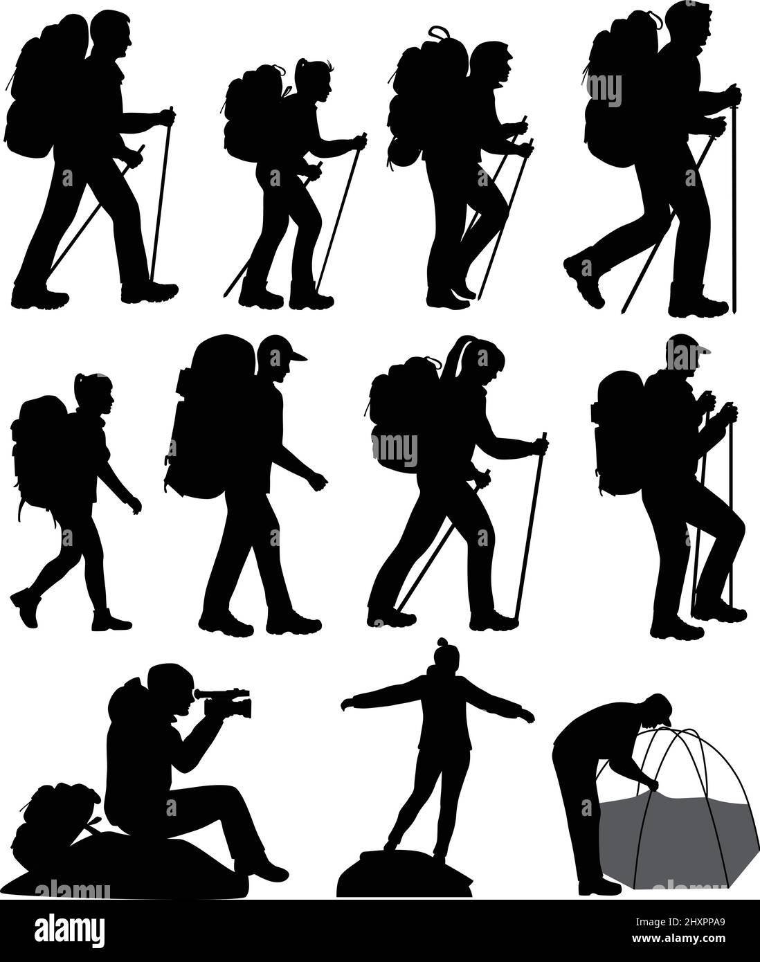 Collection of silhouettes of mans and womans in hike Stock Vector Image ...