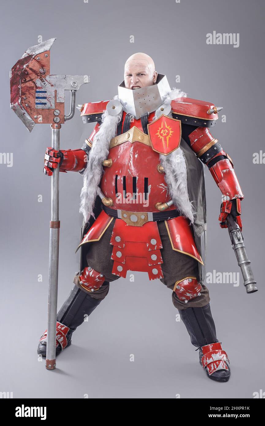 Fantasy Medieval Warrior in the Armor with big Axe. Isolated Background ...