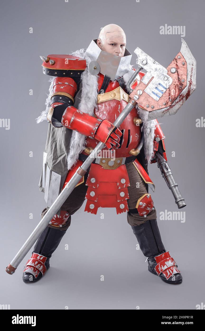 Fantasy Medieval Warrior in the Armor with big Axe. Isolated Background ...