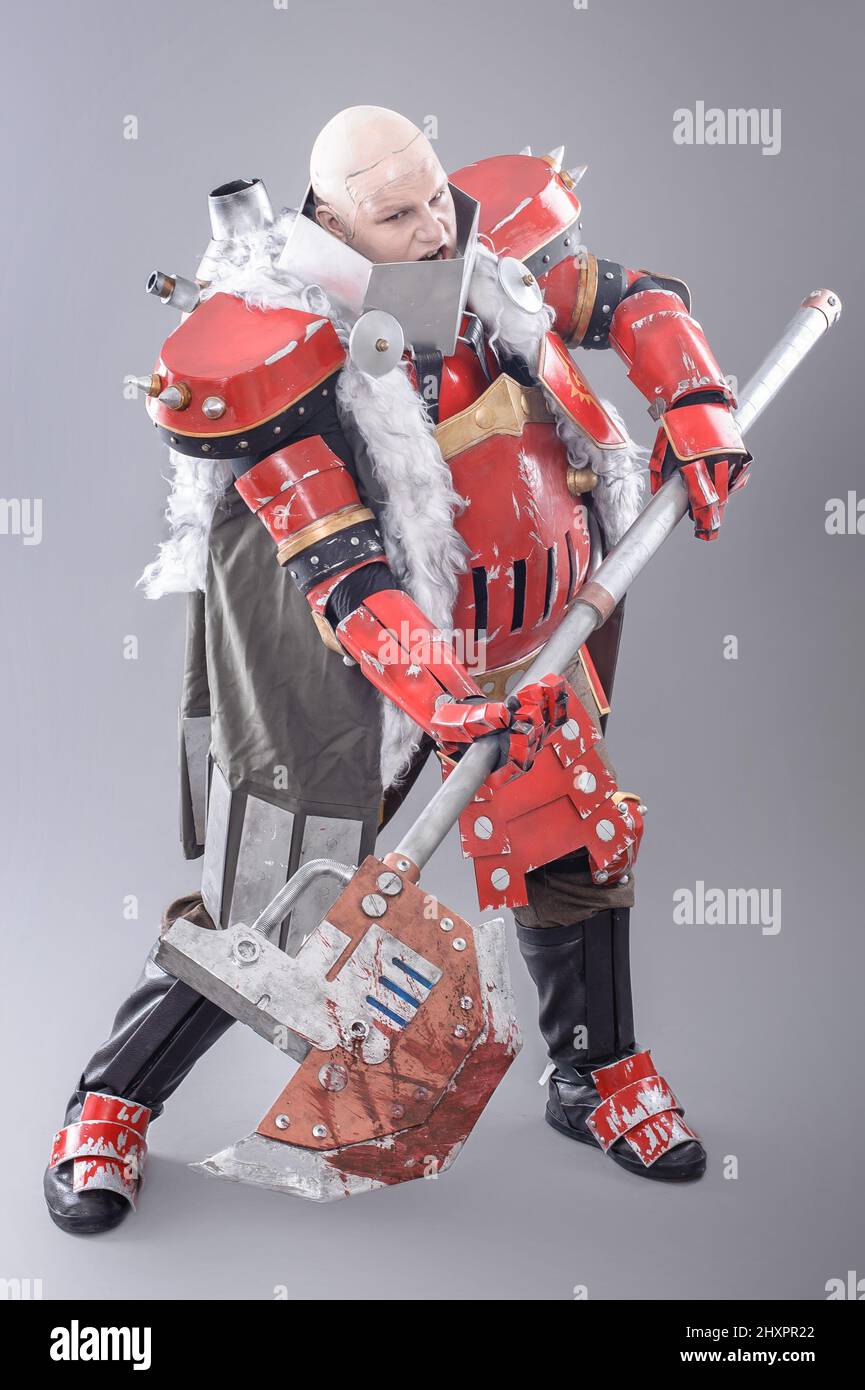 Fantasy Medieval Warrior in the Armor with big Axe. Isolated Background ...