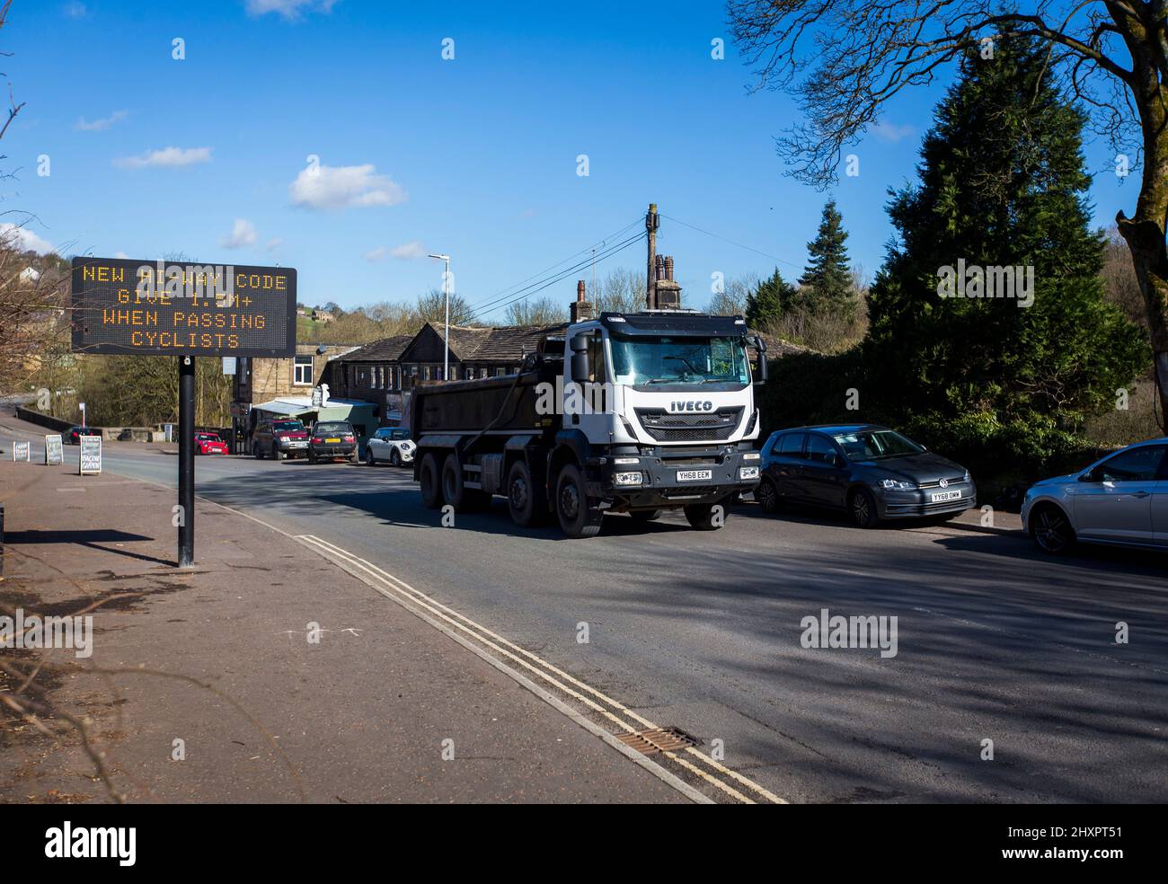 A highways sign on Oldham Road, Ripponden, Calderdale, West Yorkshire ...