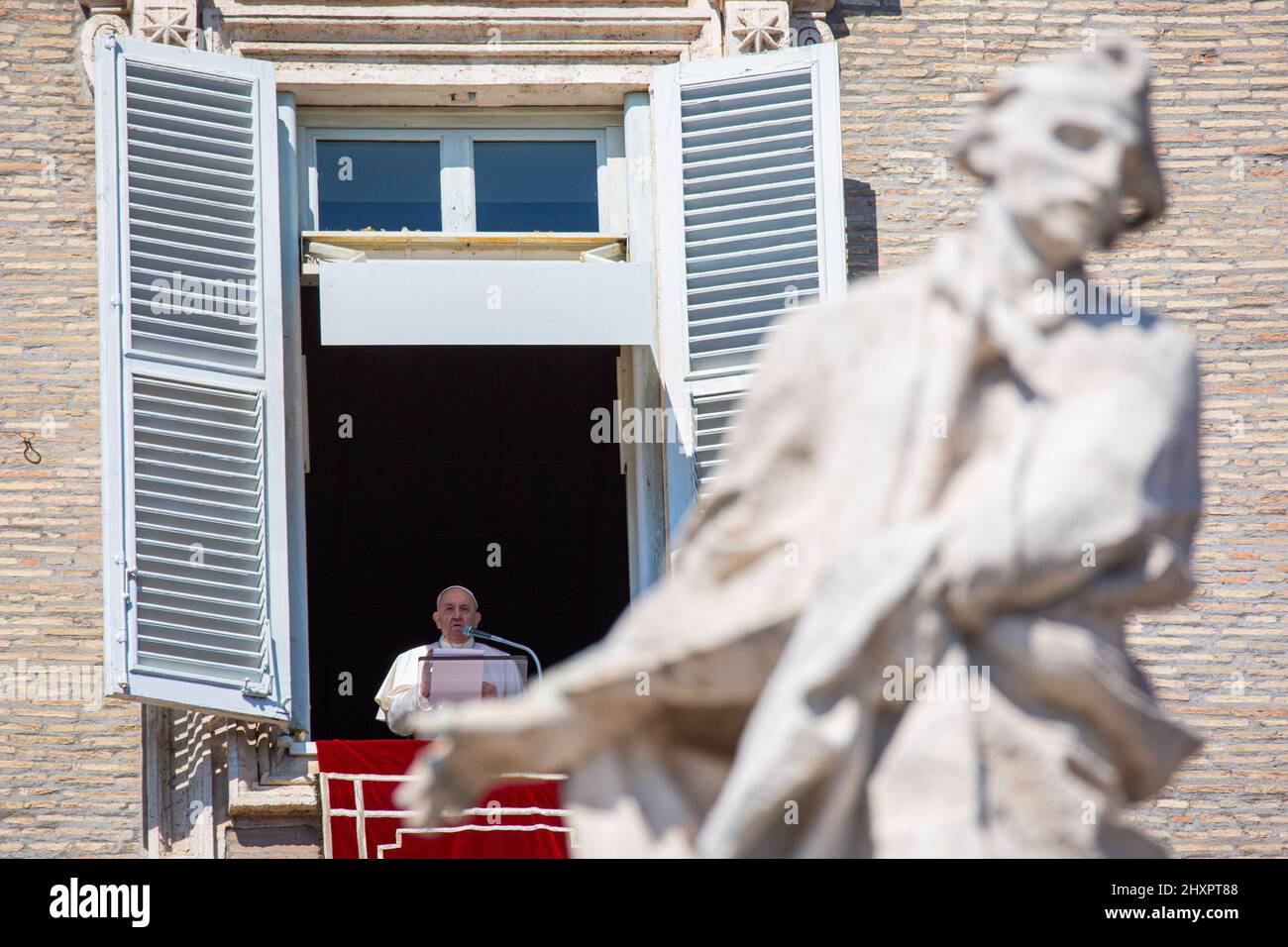 Pope Francis delivers the traditional Sunday Angelus Prayer from the ...