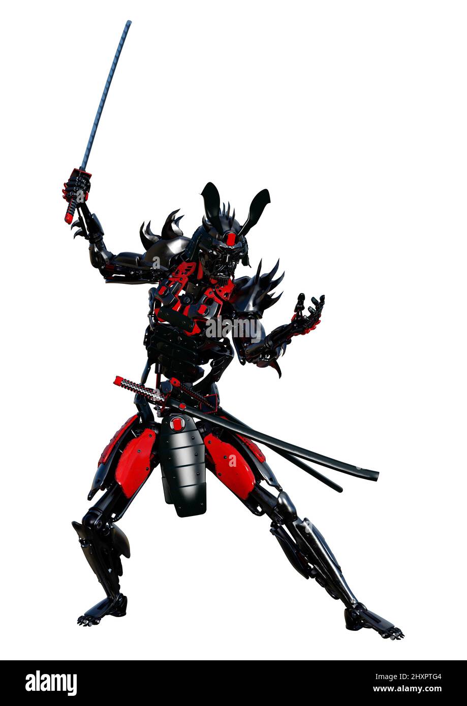 3D rendering of a male samurai robot isolated on white background Stock ...