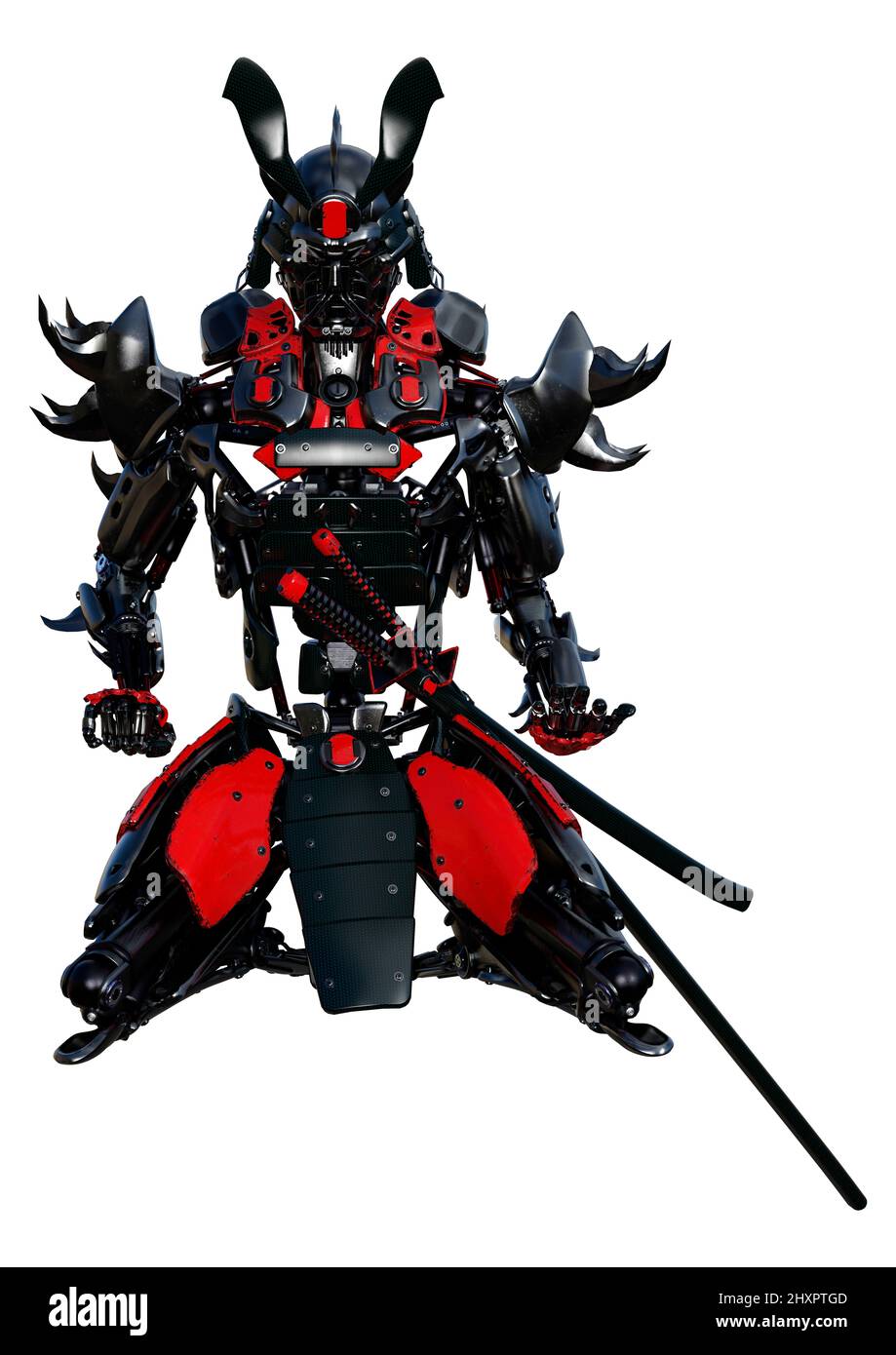 3D rendering of a male samurai robot isolated on white background Stock ...