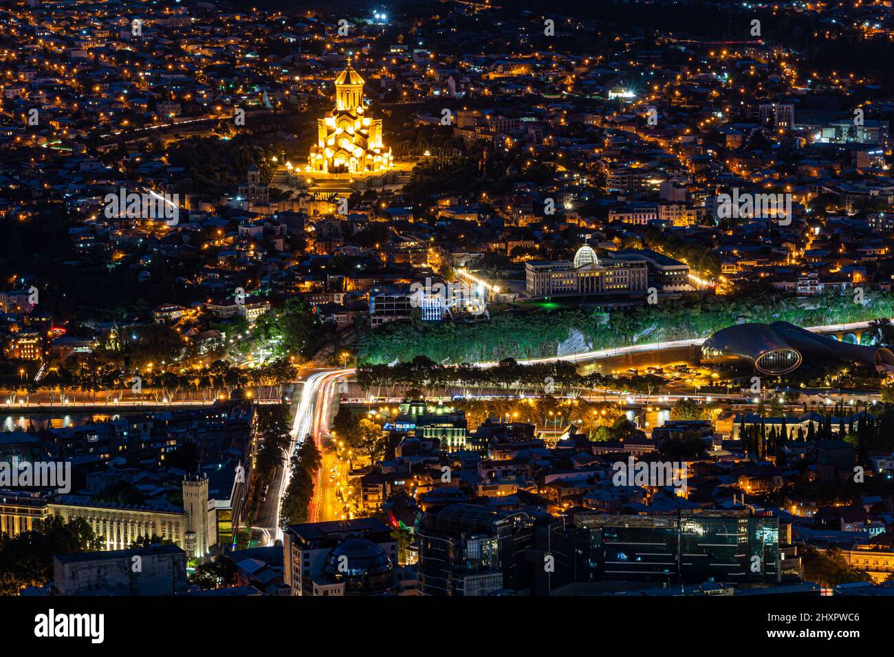September 02, 2021 - Tbilisi, Georgia: Beautiful panoramic night view ...
