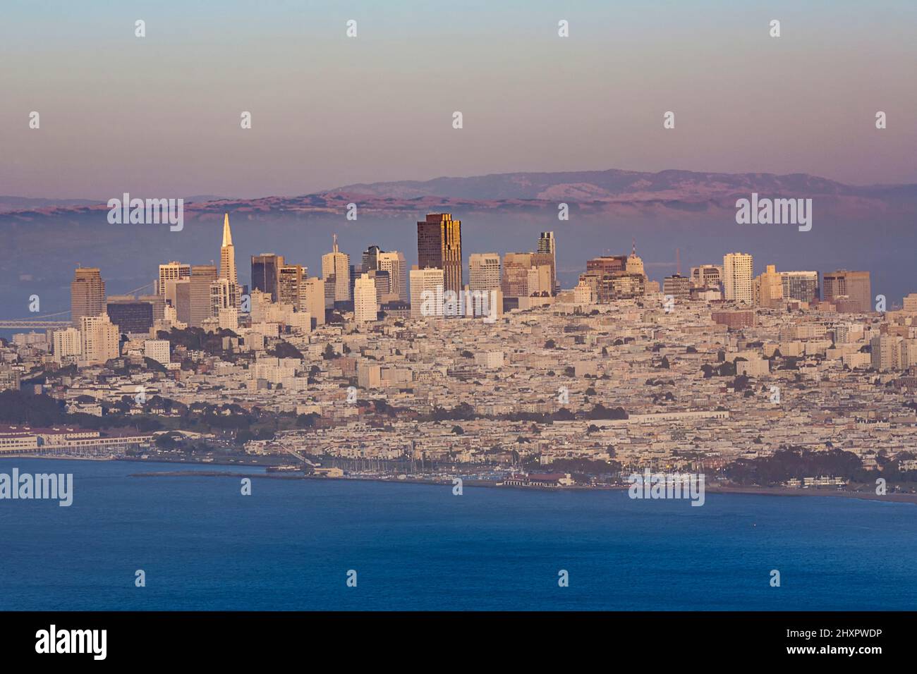 panorama of San Francisco in afternoon light from golden Gate bridge ...