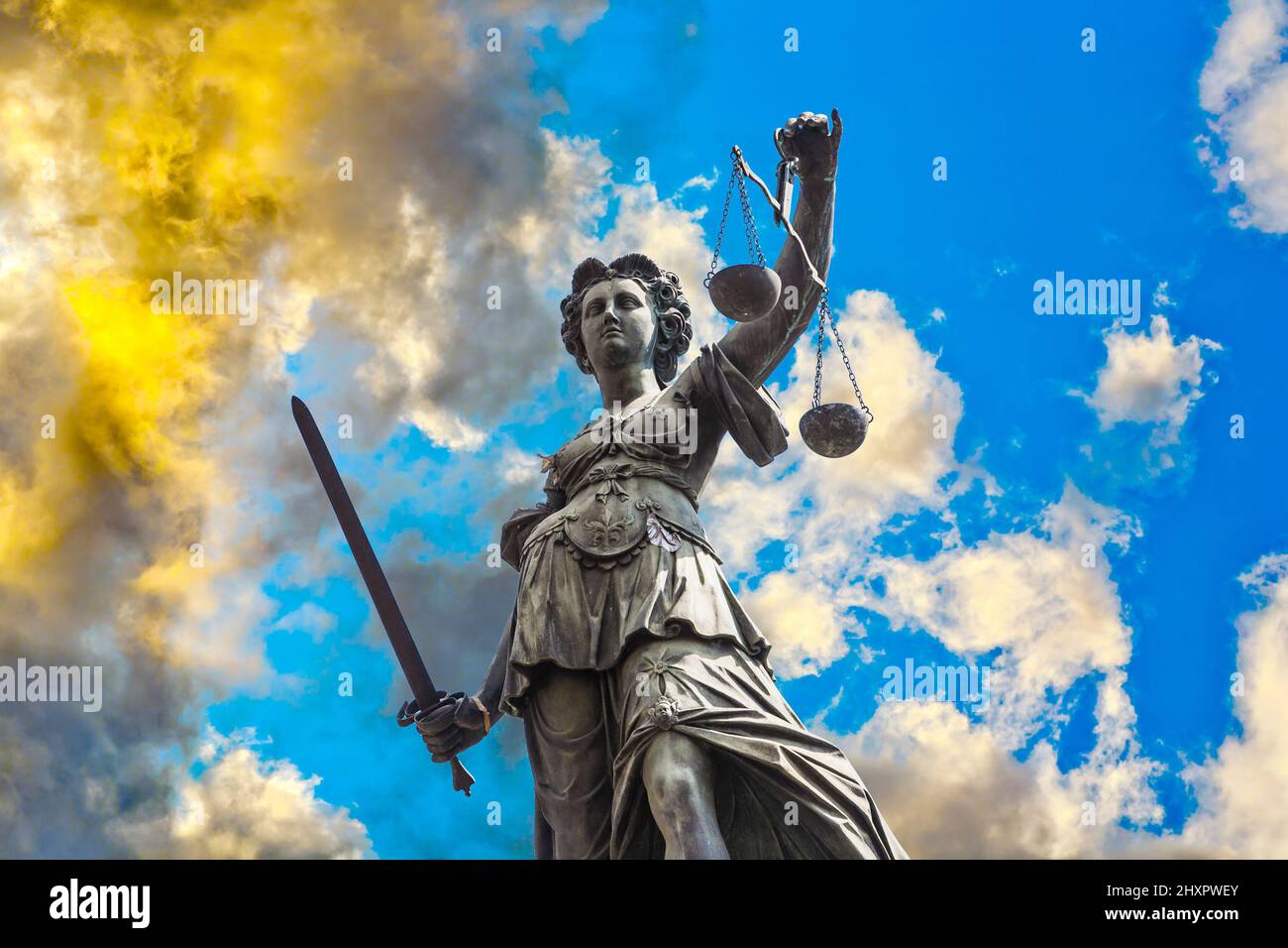 Statue of Lady Justice in front of the Romer in Frankfurt - Germany ...