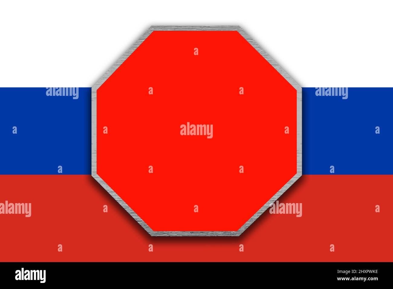Stop Russia. Stop sign over the Russian flag 3D illustration Stock ...