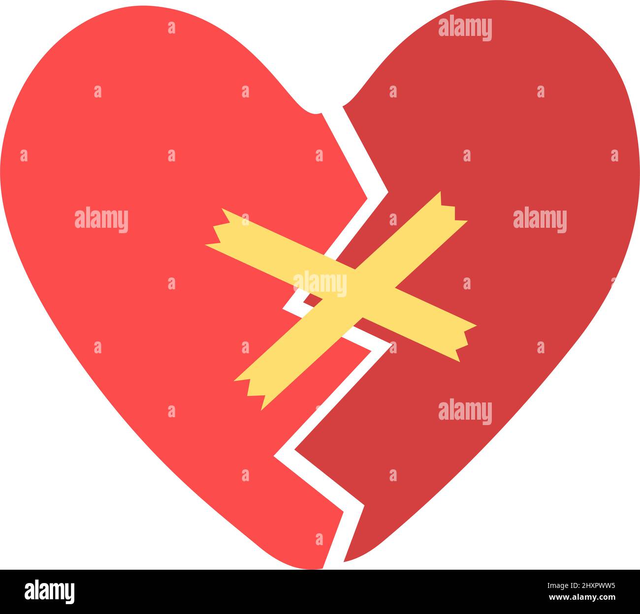 Red heart, torn into 2 parts and glued with patch. Concept of broken ...